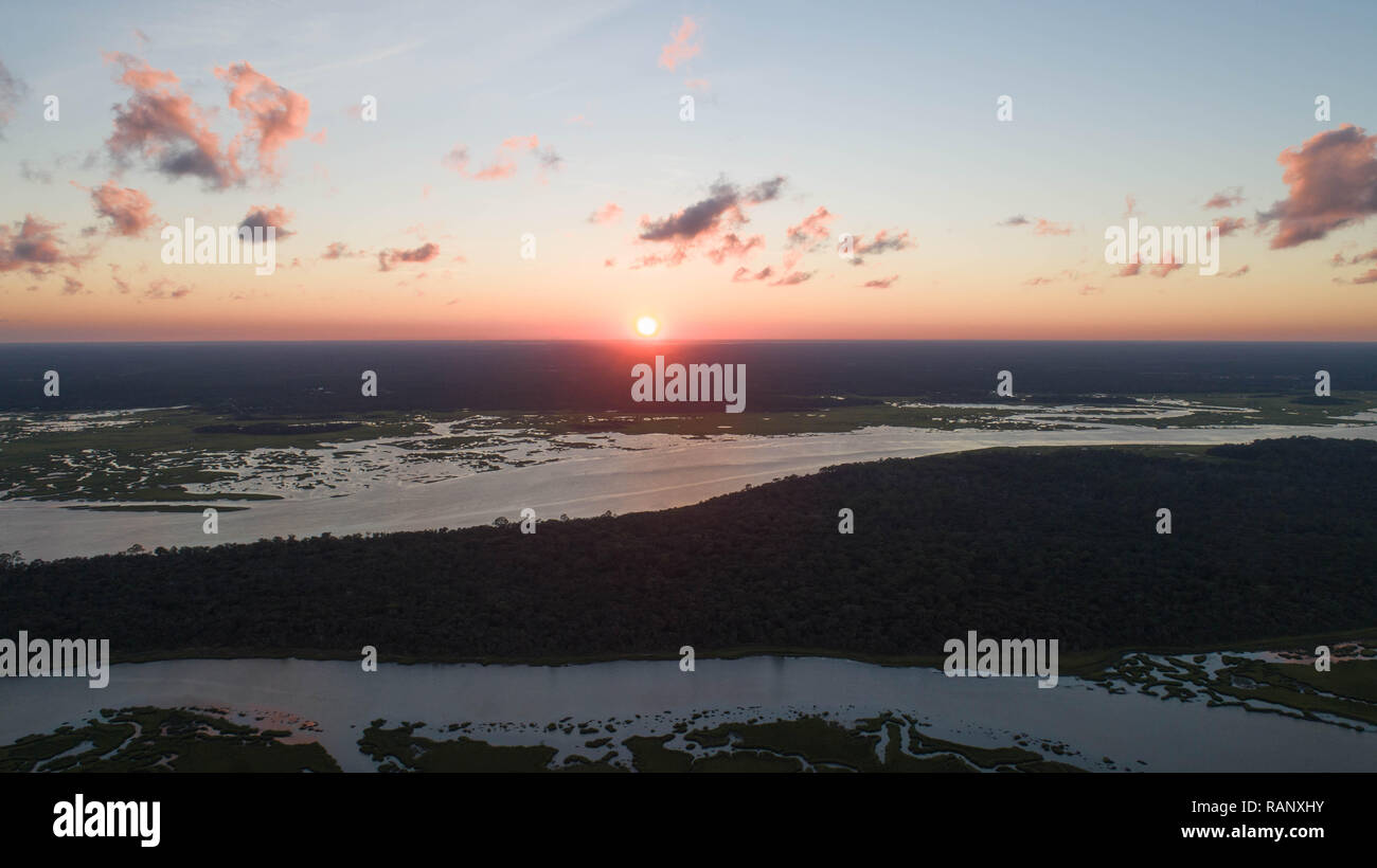 Beautiful Drone Views of Coastal Sunrise Stock Photo - Alamy