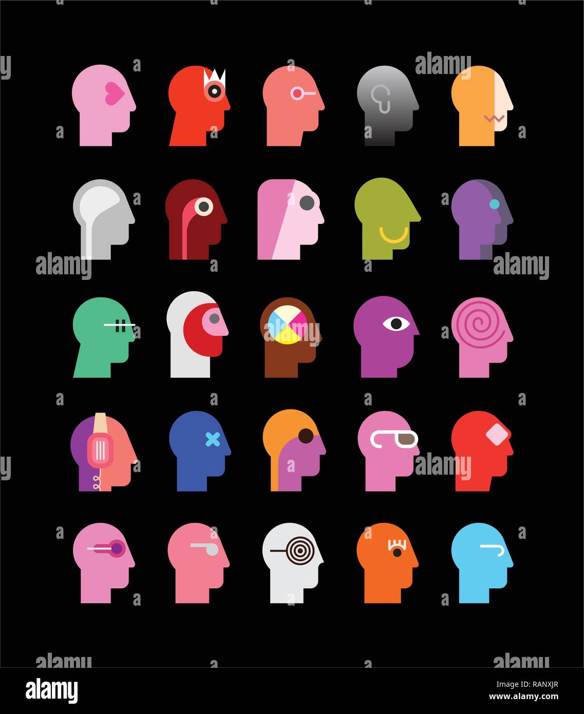 Colorful images isolated on a black background Human Heads vector ...