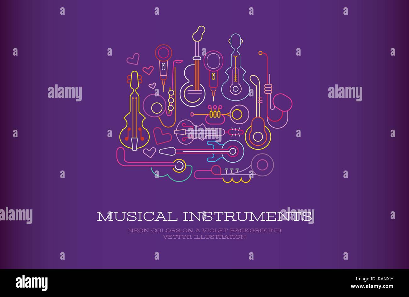 Neon colors on a dark violet background Musical Instruments Design ...