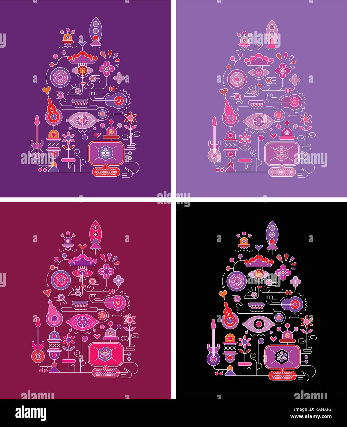 Four options of Abstract Art Design vector illustration with different ...