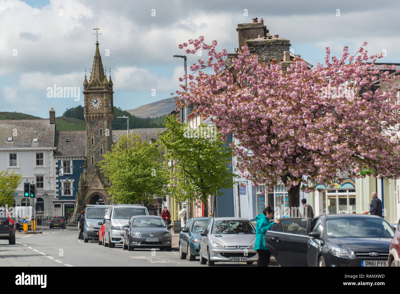 The clocktower and town centre, Machynlleth, Wales Stock Photo - Alamy