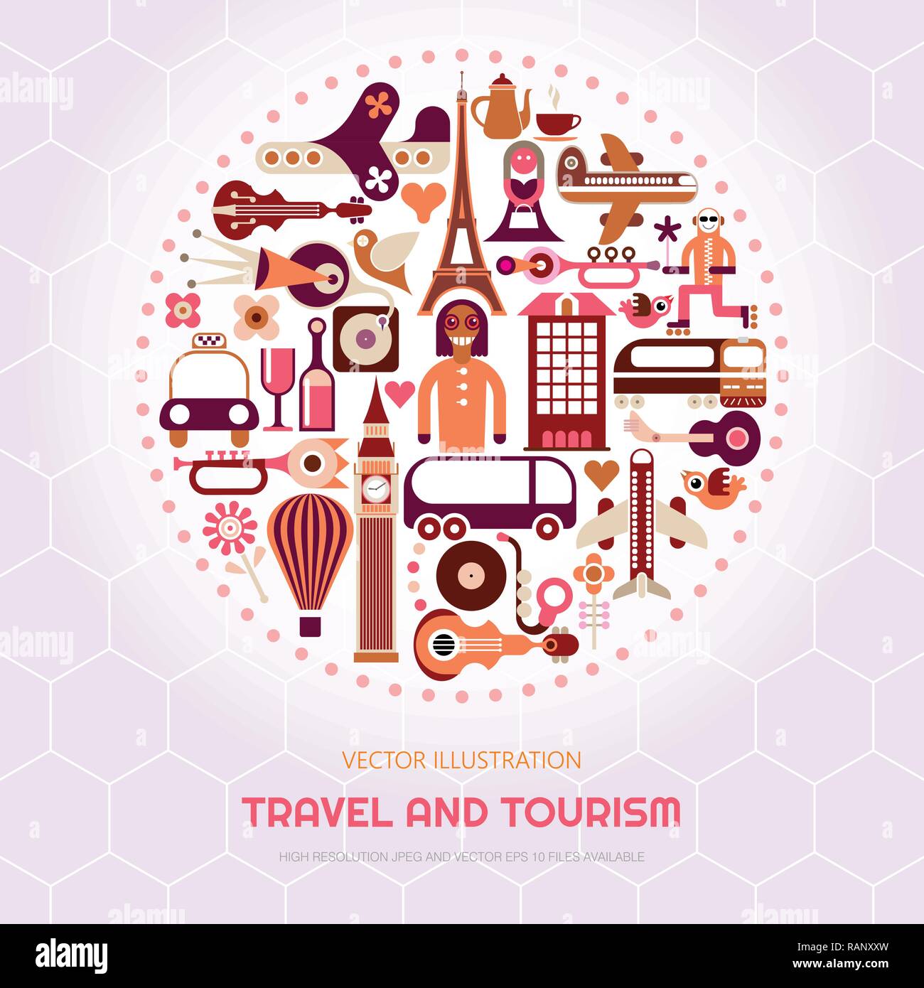 Travel and Tourism vector illustration. Round shape banner design Stock ...