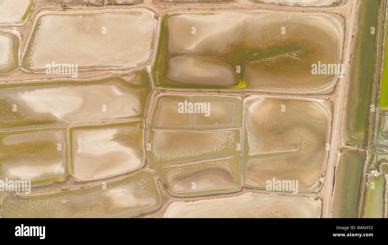 aerial view fish farm with ponds growing fish and shrimp and other ...