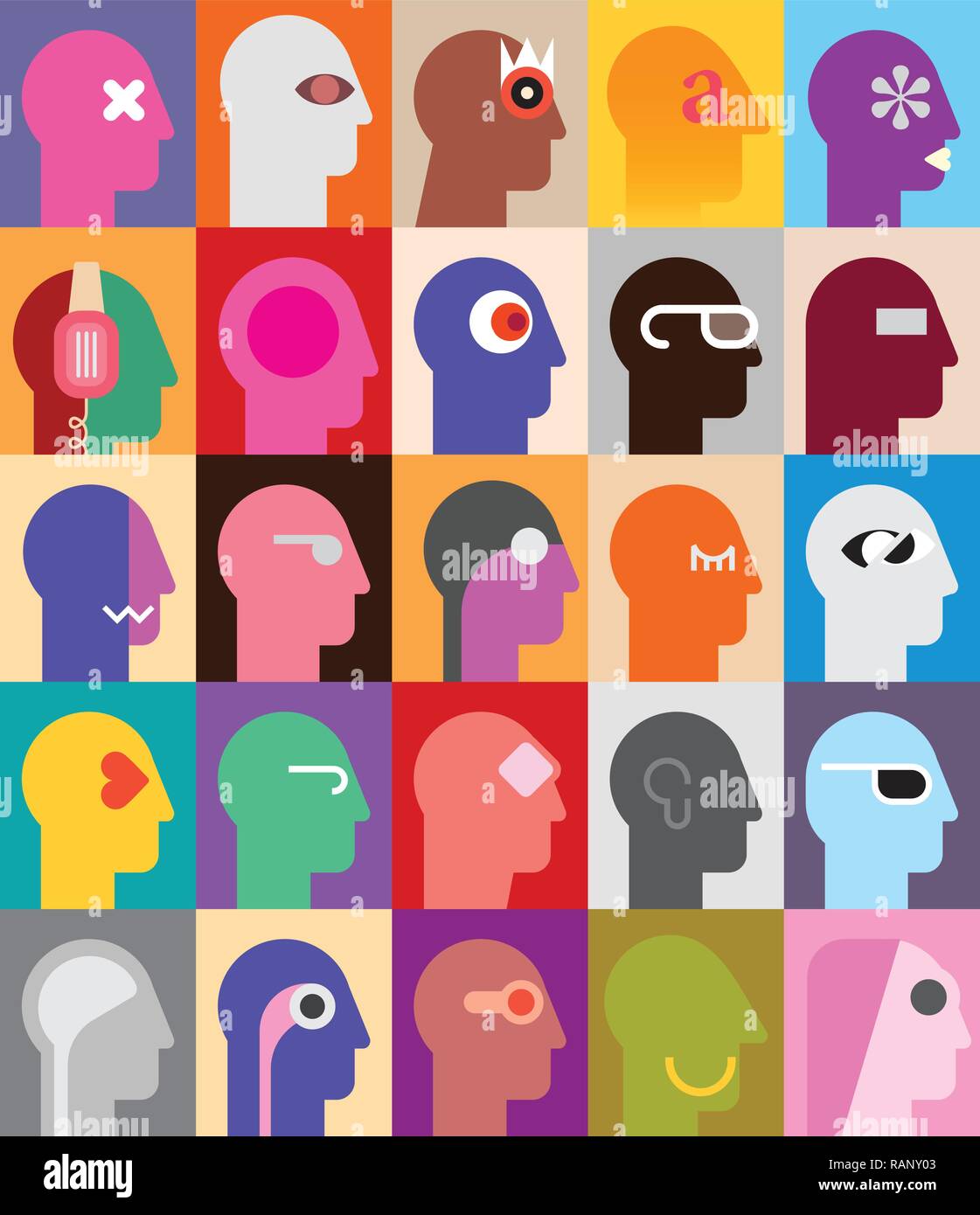 Human Heads. Large set of people portraits, vector illustration Stock ...