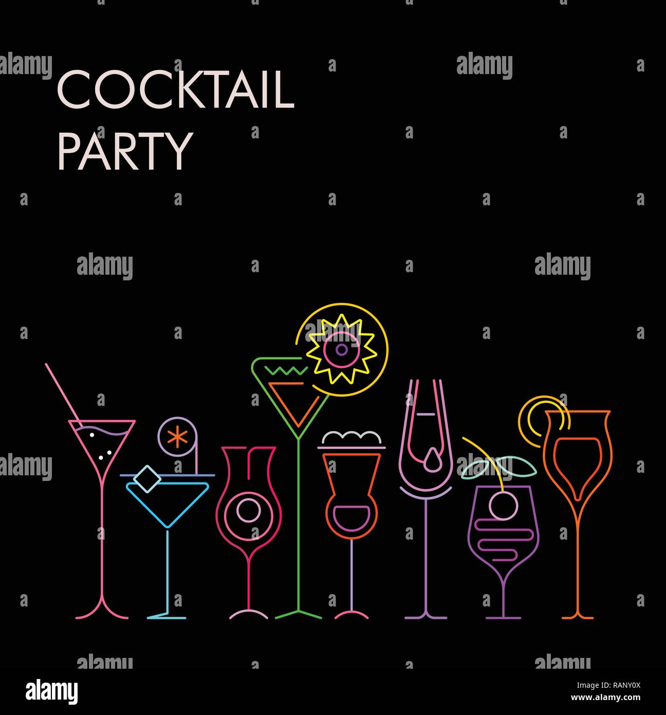Neon colors isolated on a black background Cocktails vector background ...