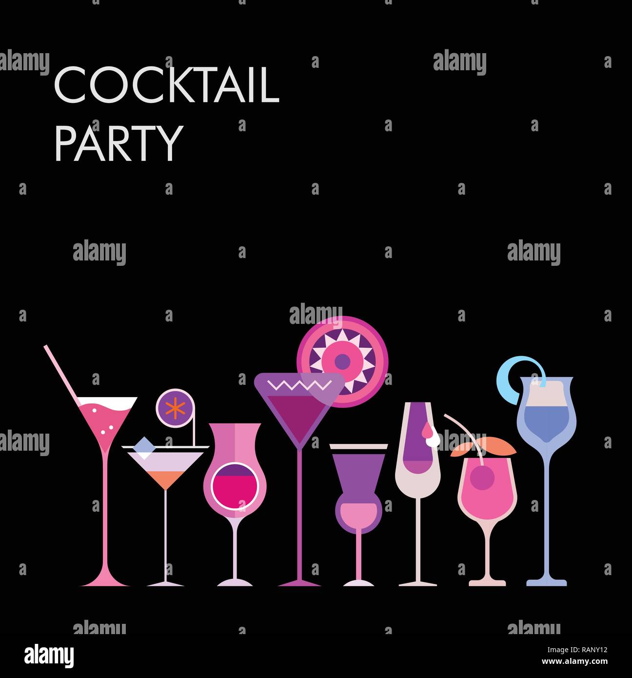 Vector banner design with different cocktails isolated on a black ...
