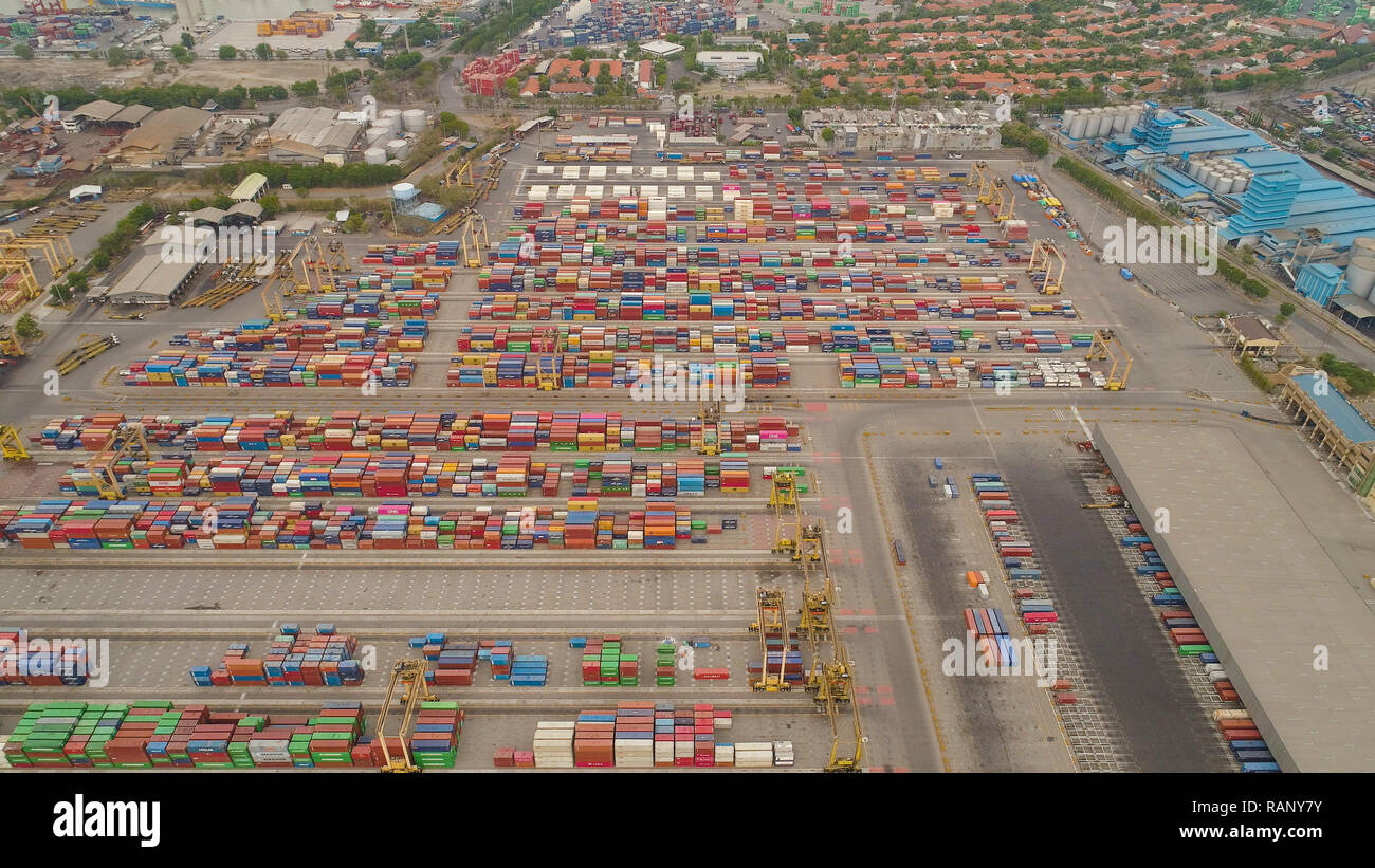 aerial view container terminal port surabaya. cargo industrial port ...