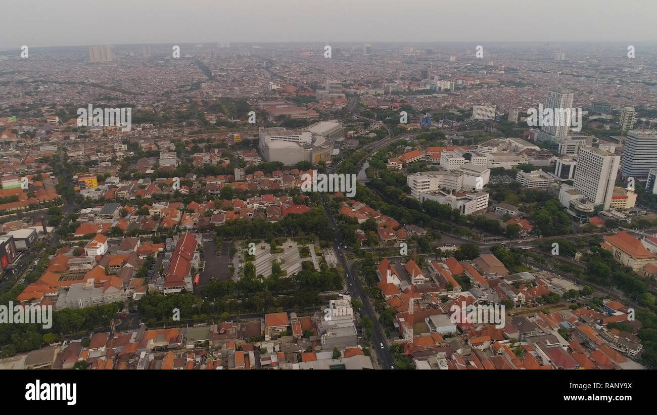Aerial cityscape modern city Surabaya with skyscrapers, buildings and ...