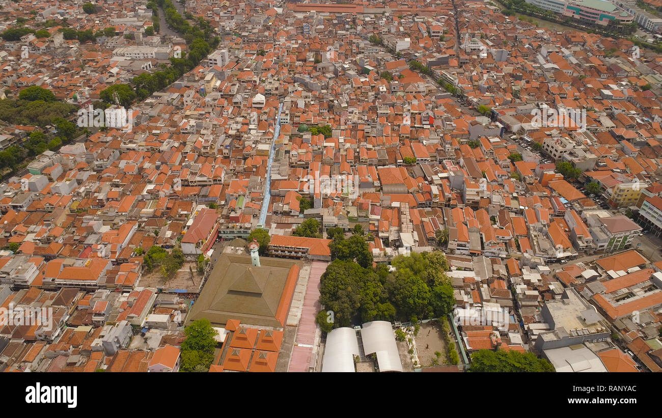 Aerial cityscape densely built asian city. urban environment in asia ...