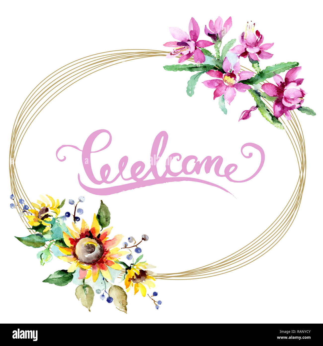 Bouquet watercolor background illustration set. Watercolour drawing ...