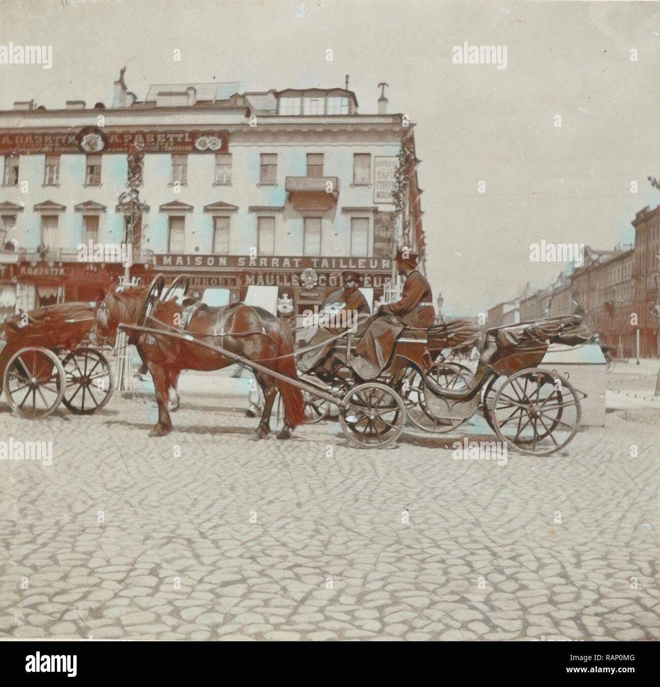 Russian Droshky coaches with driver waiting for passengers in St ...