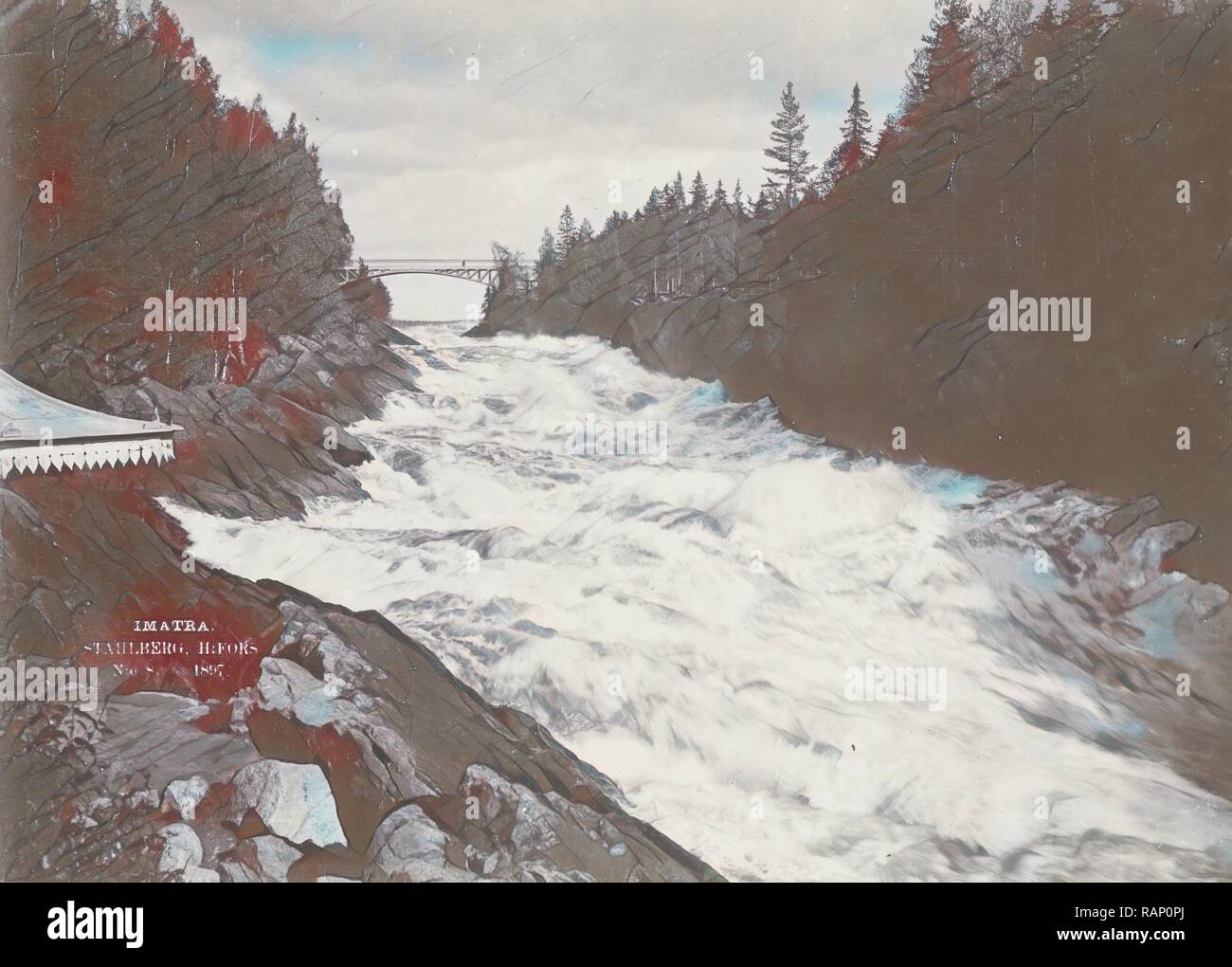 Rapids Imatra in Finland with a view of a bridge over the river, Henry ...