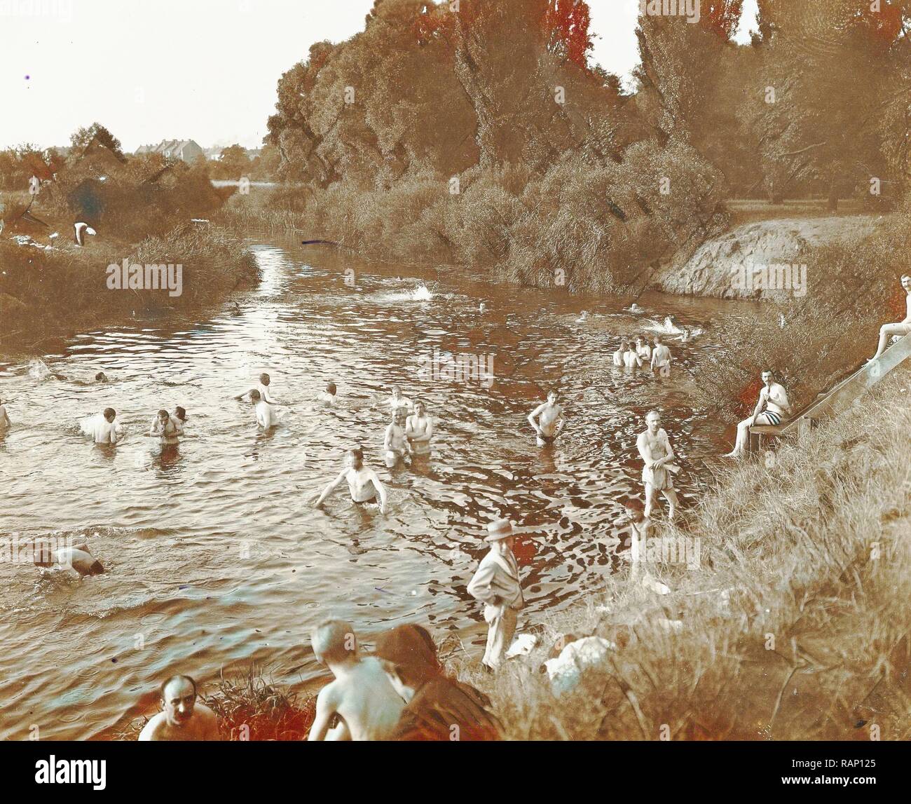people Swimming in a river, Anonymous, c. 1900. Reimagined by Gibon ...