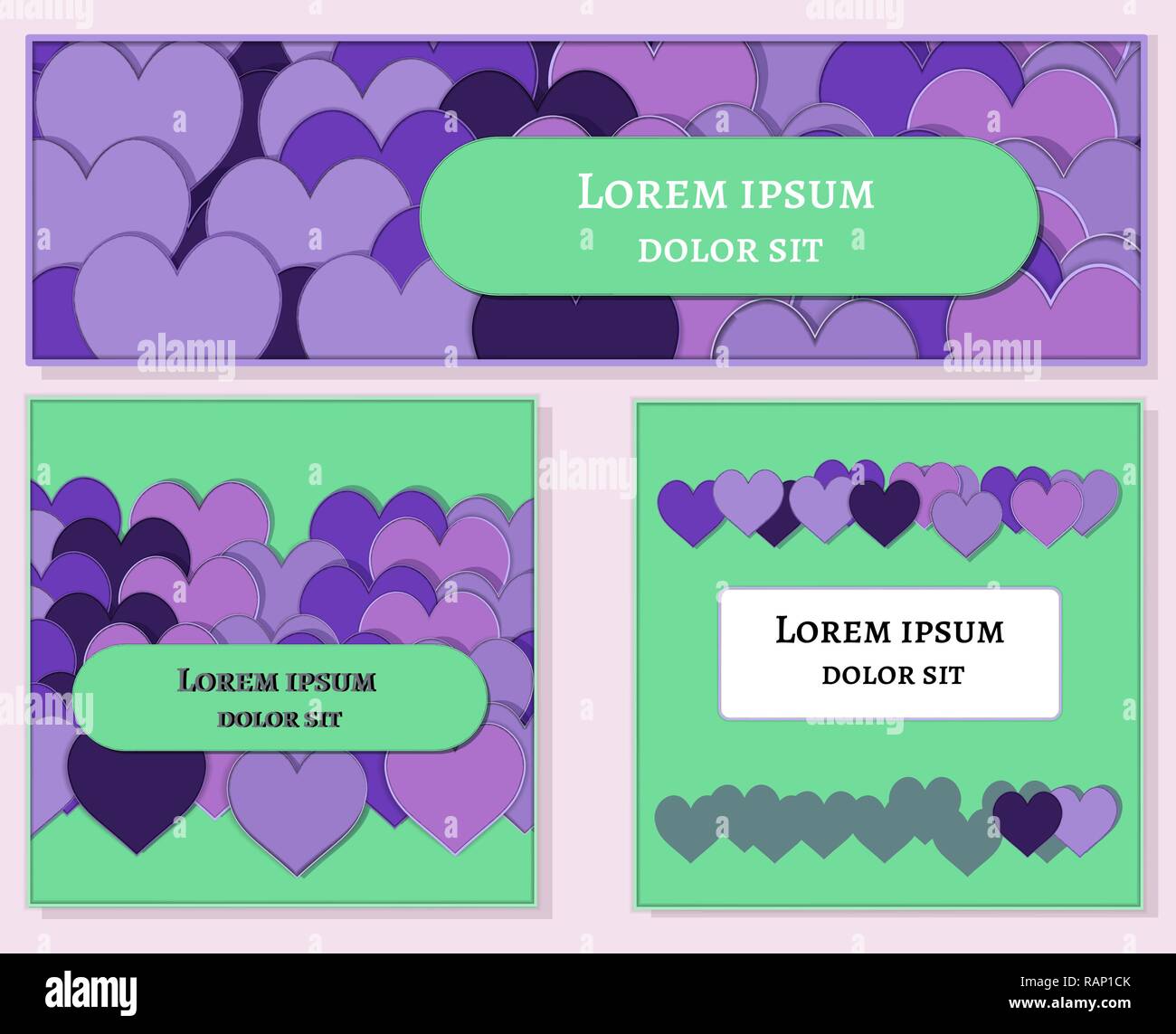 set banner Template with violet hearts. For media, print, flyer ...