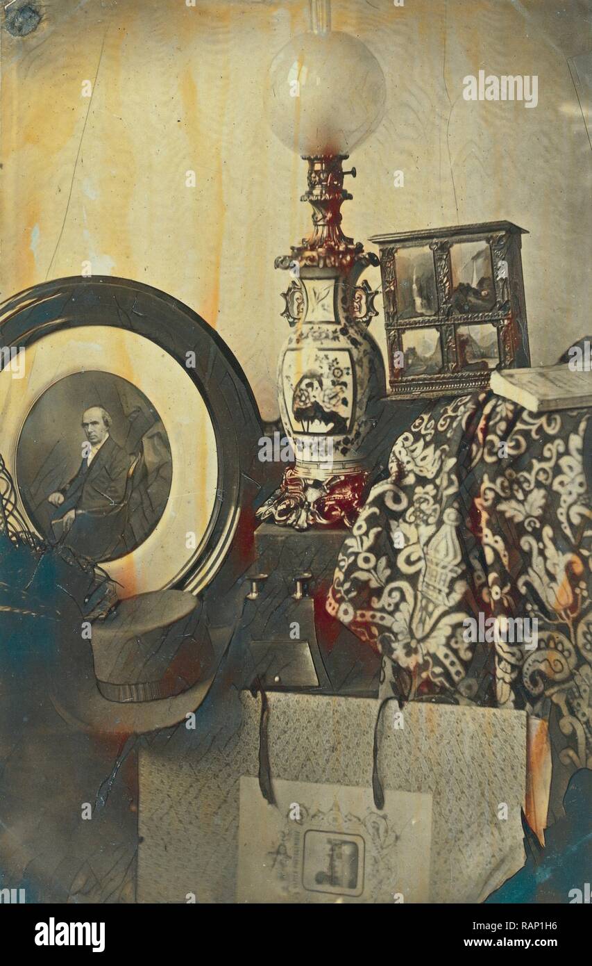 Still life with photographic portrait by Asser, stereoscope and ...