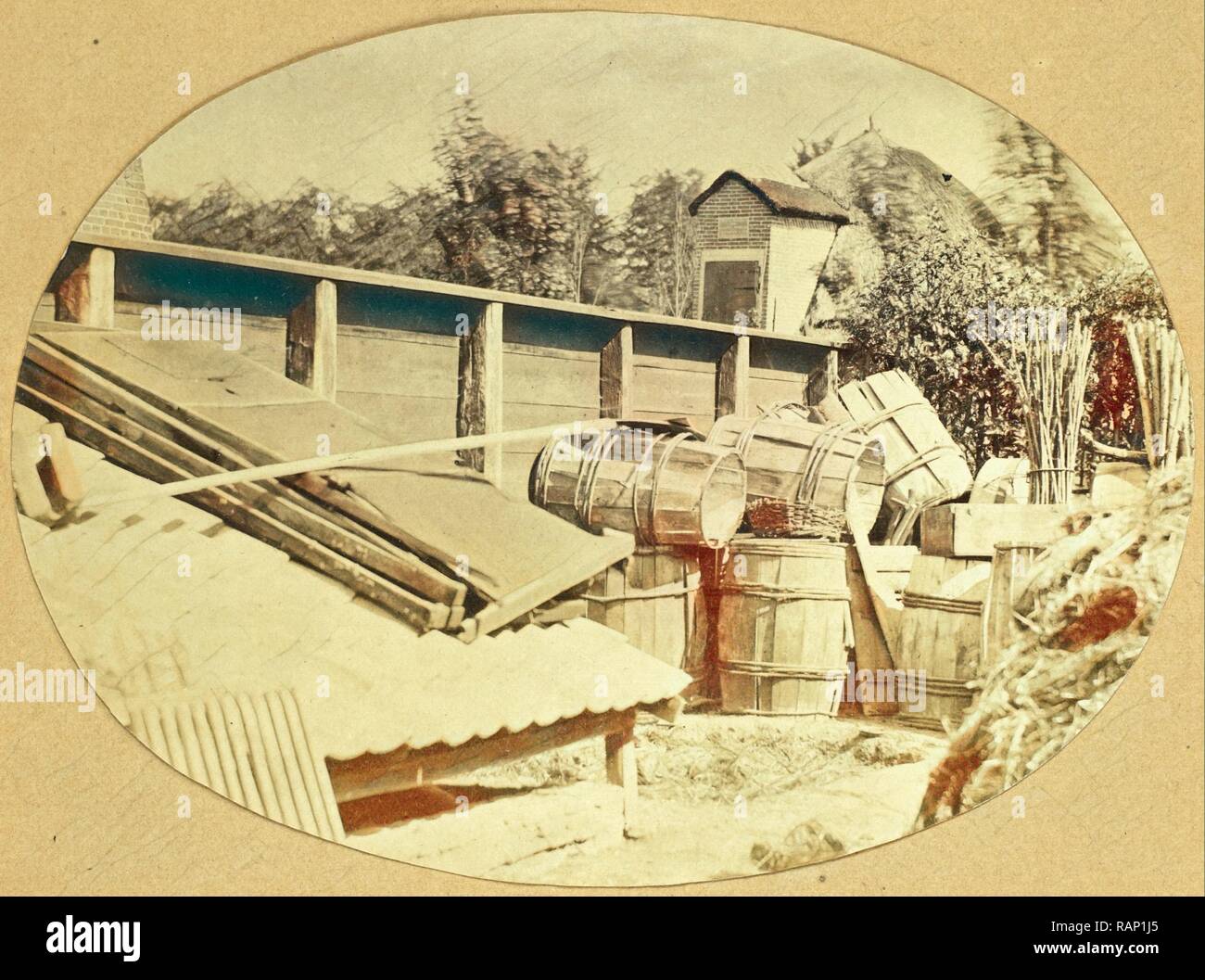 Courtyard with wooden barrels, Eduard Isaac Asser, 1852 - 1860 ...