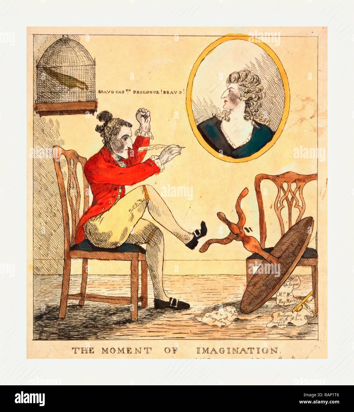 The moment of imagination, engraving 1785, Edward Topham, a pen in his ...