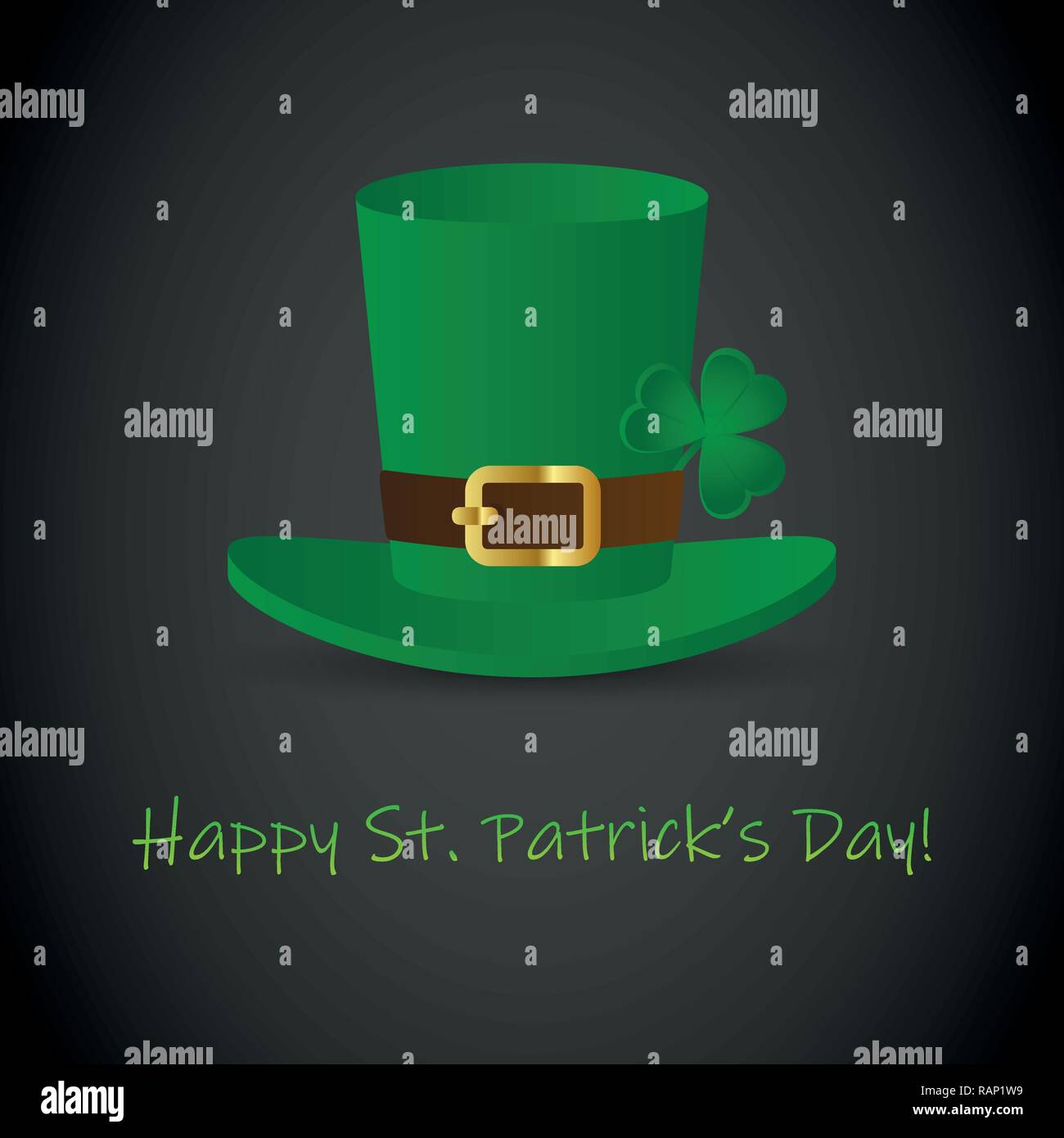St. Patricks Day green hat and clover leaf on dark background vector ...