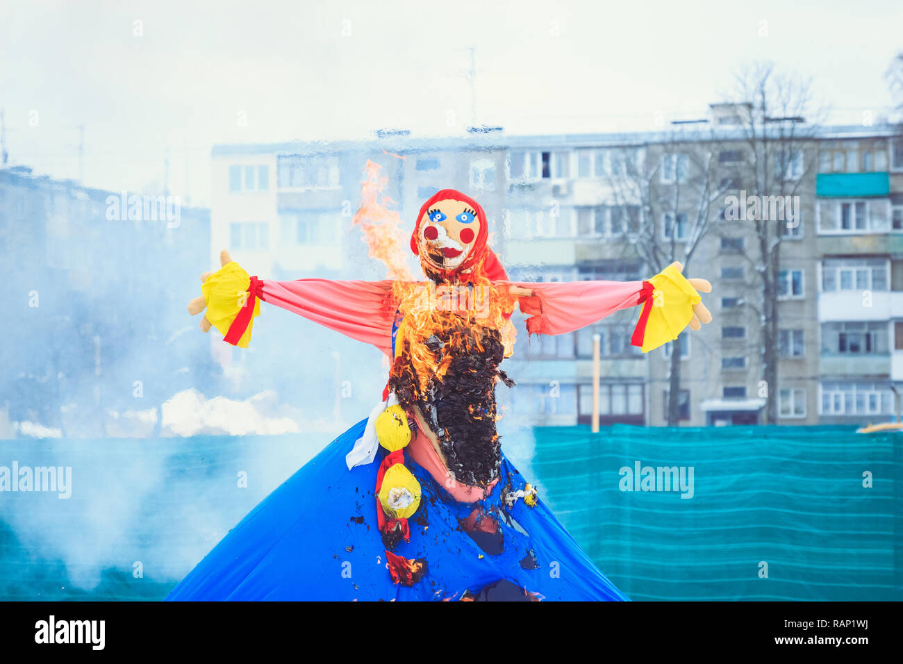 Doll Maslenitsa traditional festive burning at the festival of spring ...