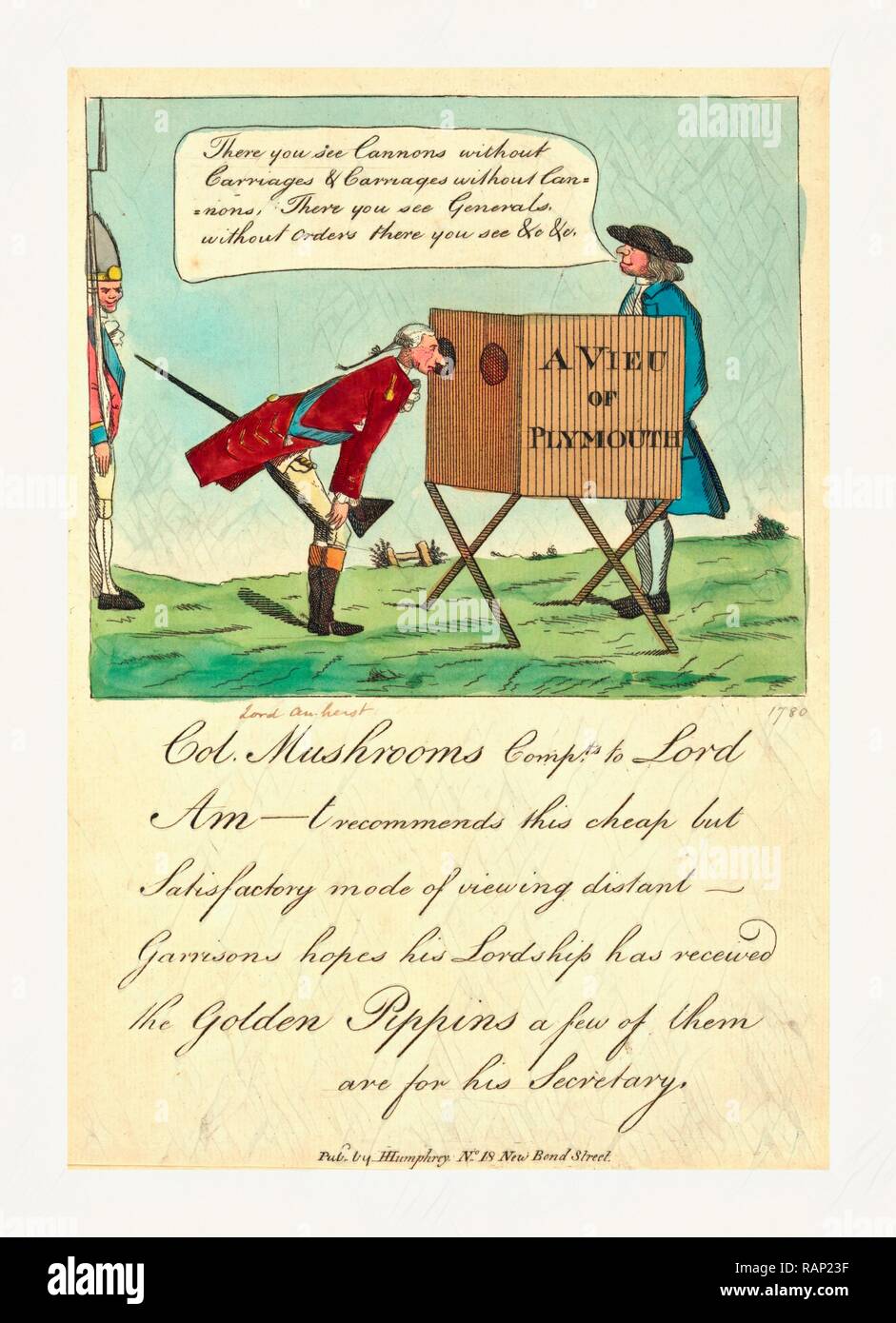 A vieu of Plymouth, engraving 1780, Lord Amherst, Lieutenant General of ...