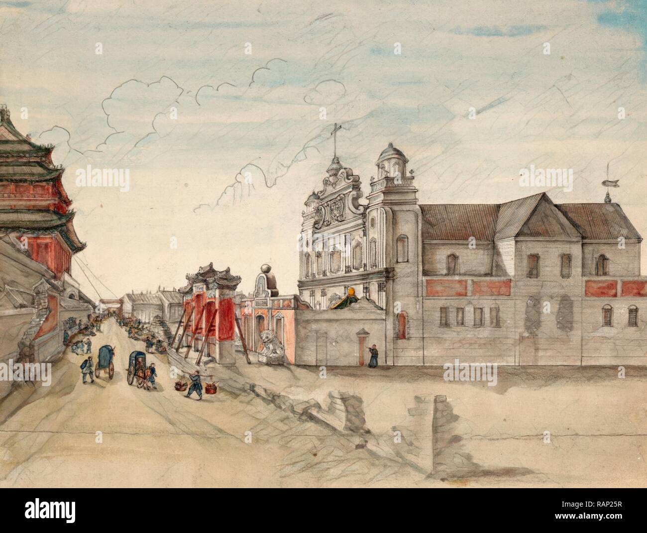 Church in Peking, between 1860 and 1900, watercolor and graphite, 24.8 ...