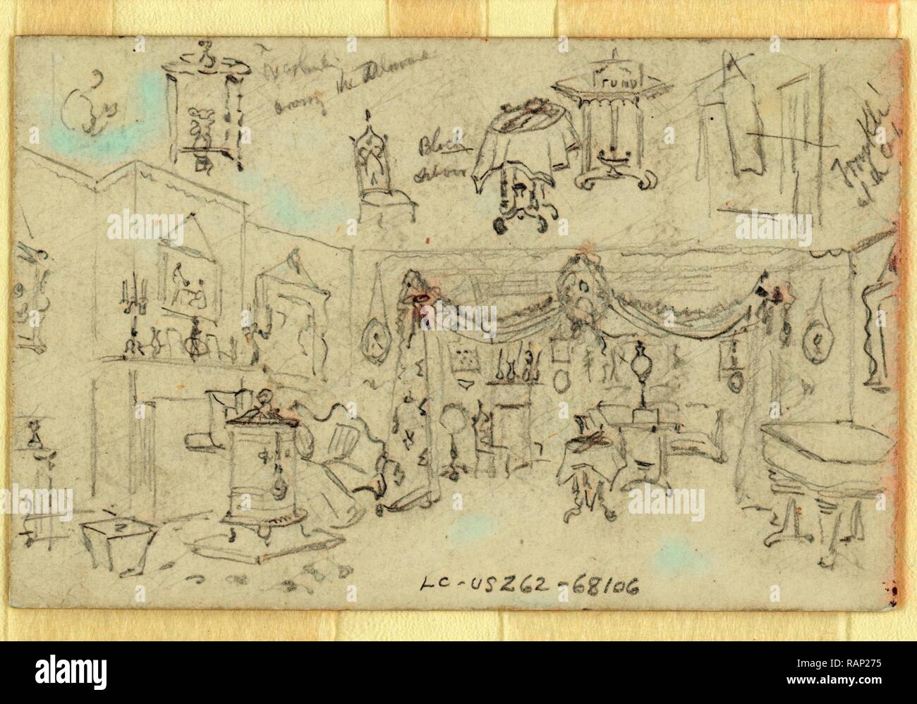 Parlor, Abraham Lincoln home, Springfield, Illinois, 1865 May, drawing ...