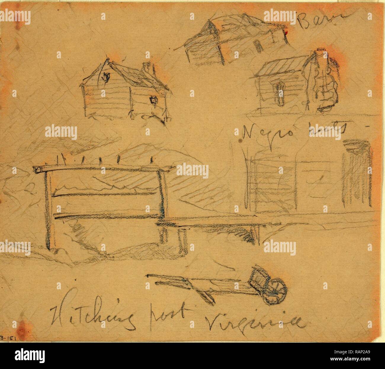 Hitching post, Virginia, 1860-1865, drawing, 1862-1865, by Alfred R ...