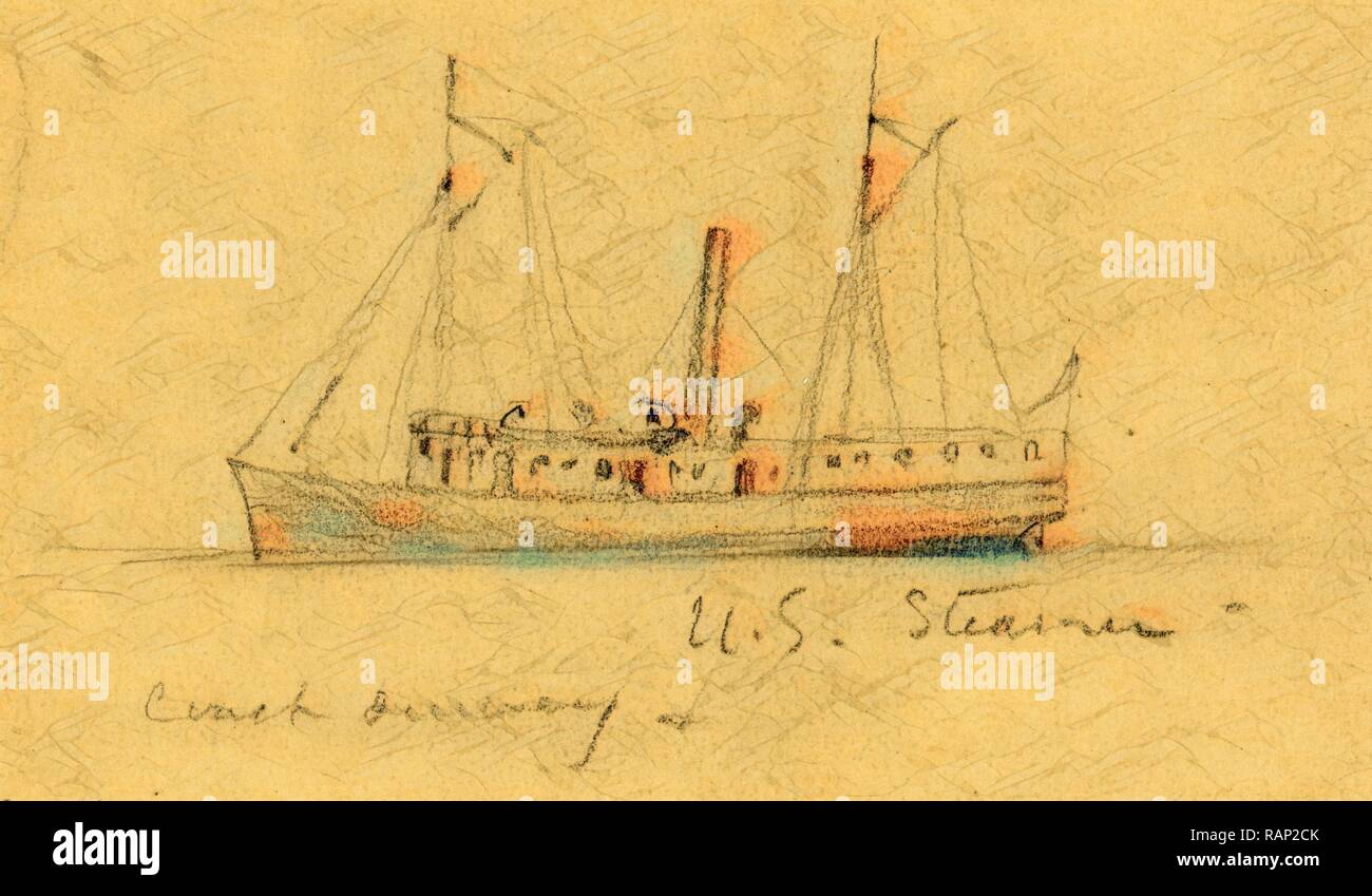 U.S. Steamer, between 1860 and 1865, drawing on tan paper, pencil, 8.3 ...