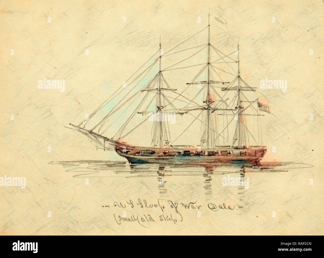 U.S. Sloop of War Dale, between 1860 and 1865, drawing on white paper ...