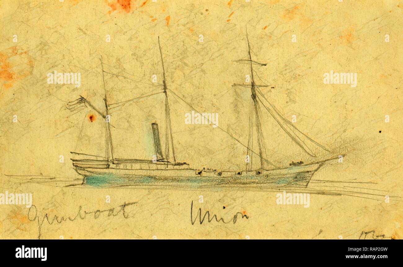 Gunboat Union, between 1860 and 1865, drawing on cream paper pencil, 10 ...
