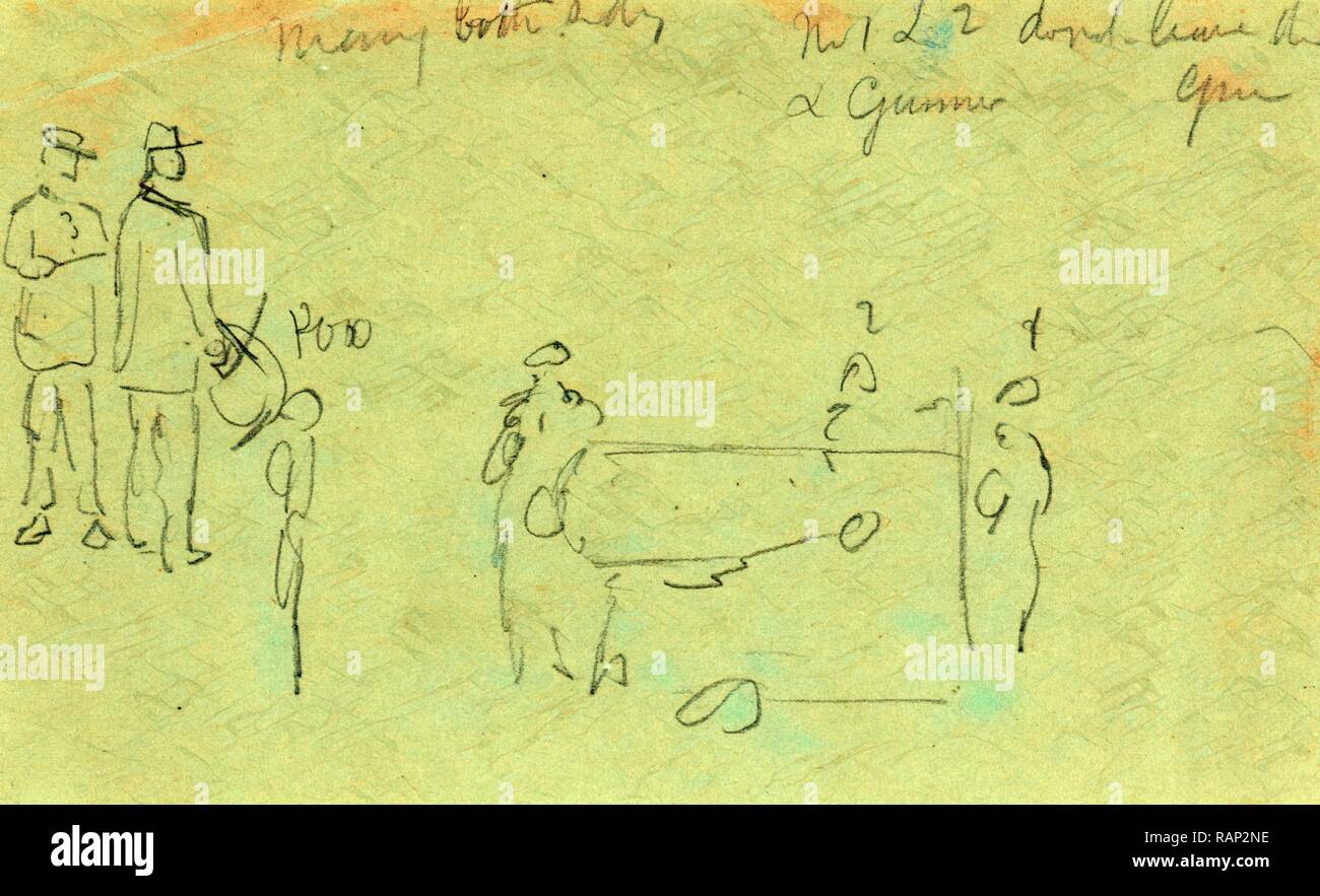 Artillery men, rough sketch of soldiers and cannon, 1860-1865, drawing ...