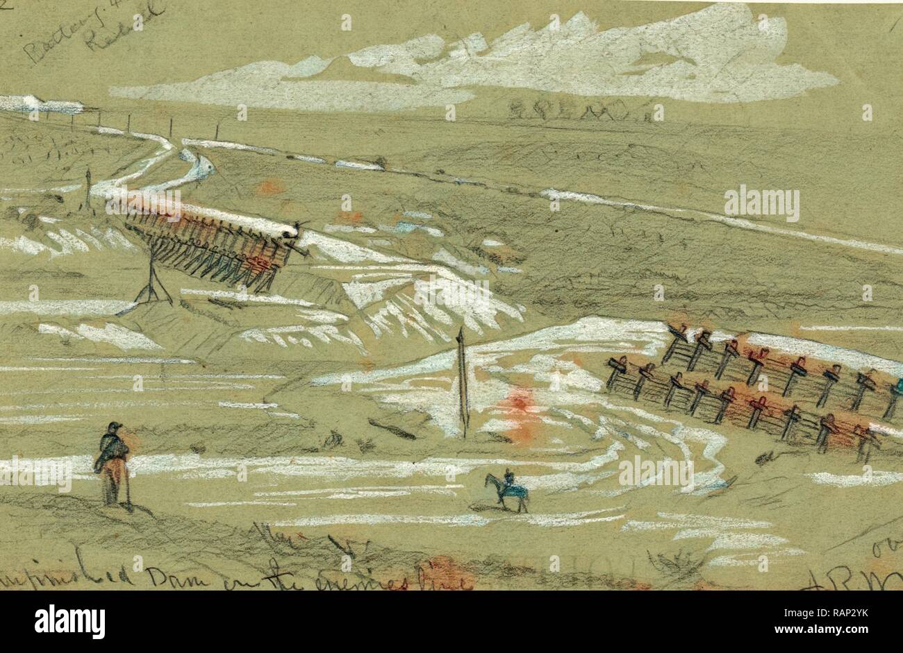 Unfinished dam on the enemies line, 1860-1865, drawing, 1862-1865, by ...