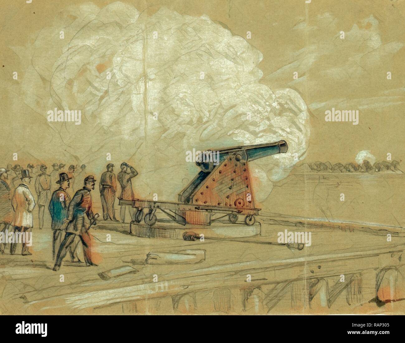 Scene on the dock at the Rip Raps. Testing the Sawyer gun and ...