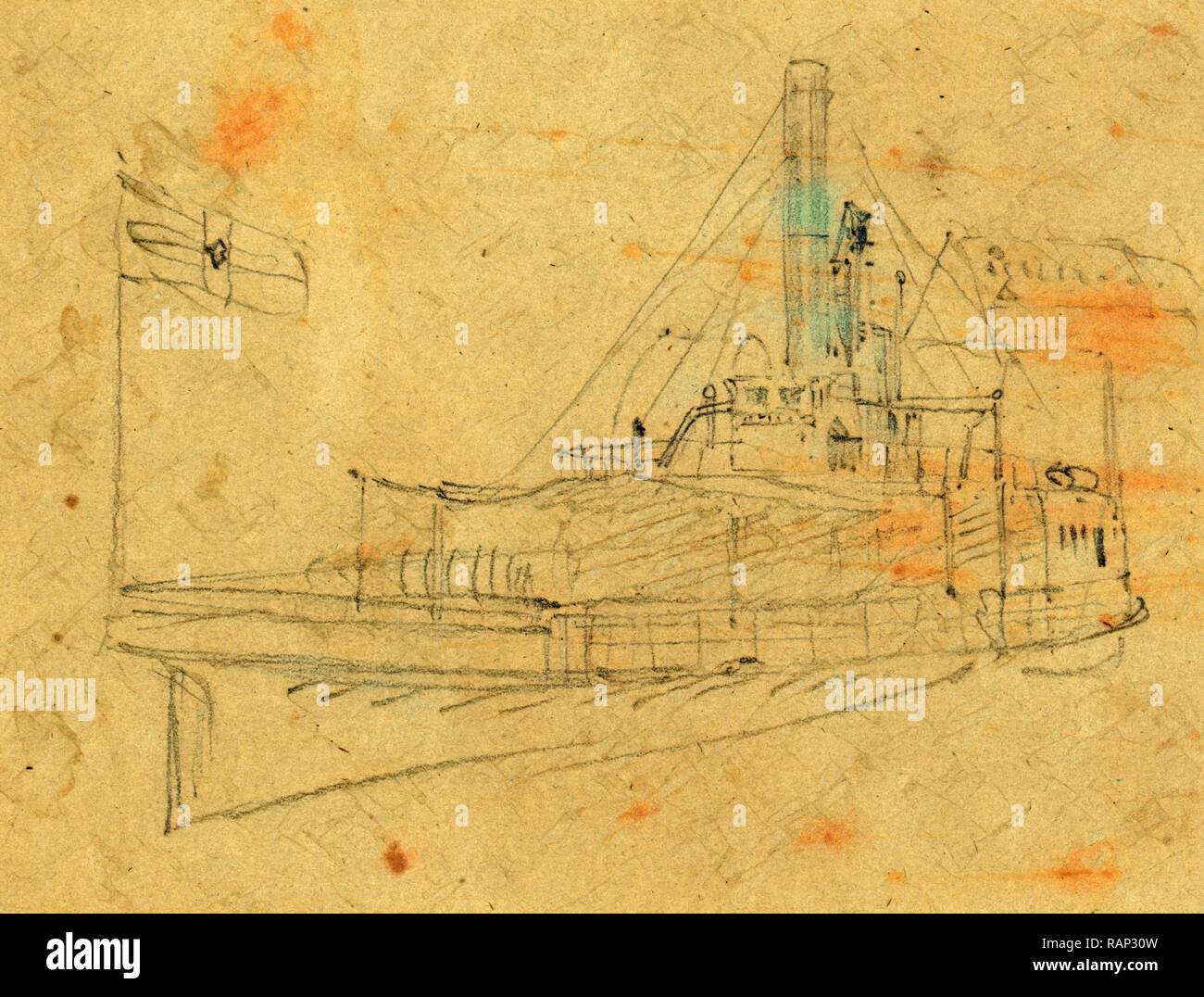 A boat, between 1860 and 1865, drawing on olive paper pencil, 9.4 x 12. ...