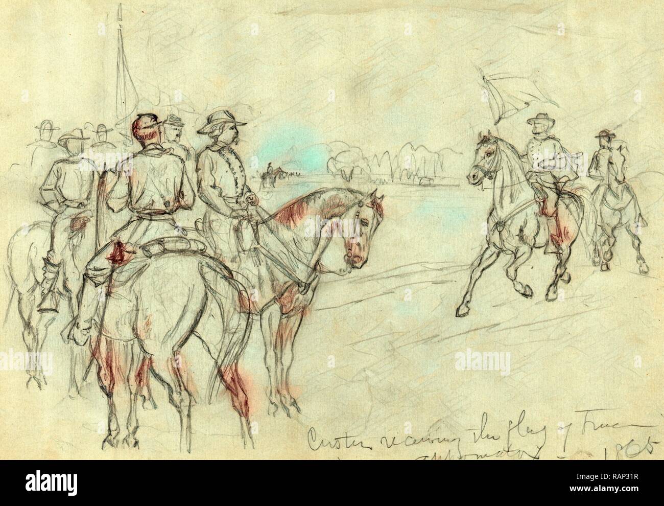 Custer receiving the flag of truce, appomatox 1865, drawing, 1862-1865 ...
