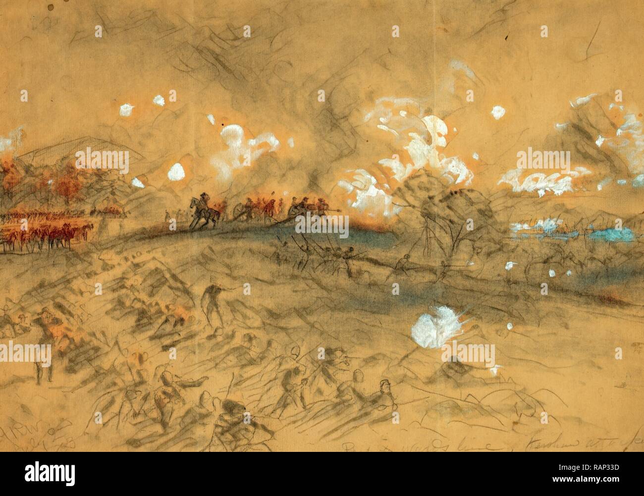 Part of Ward's line, Kershaw attacking, drawing, 1862-1865, by Alfred R ...