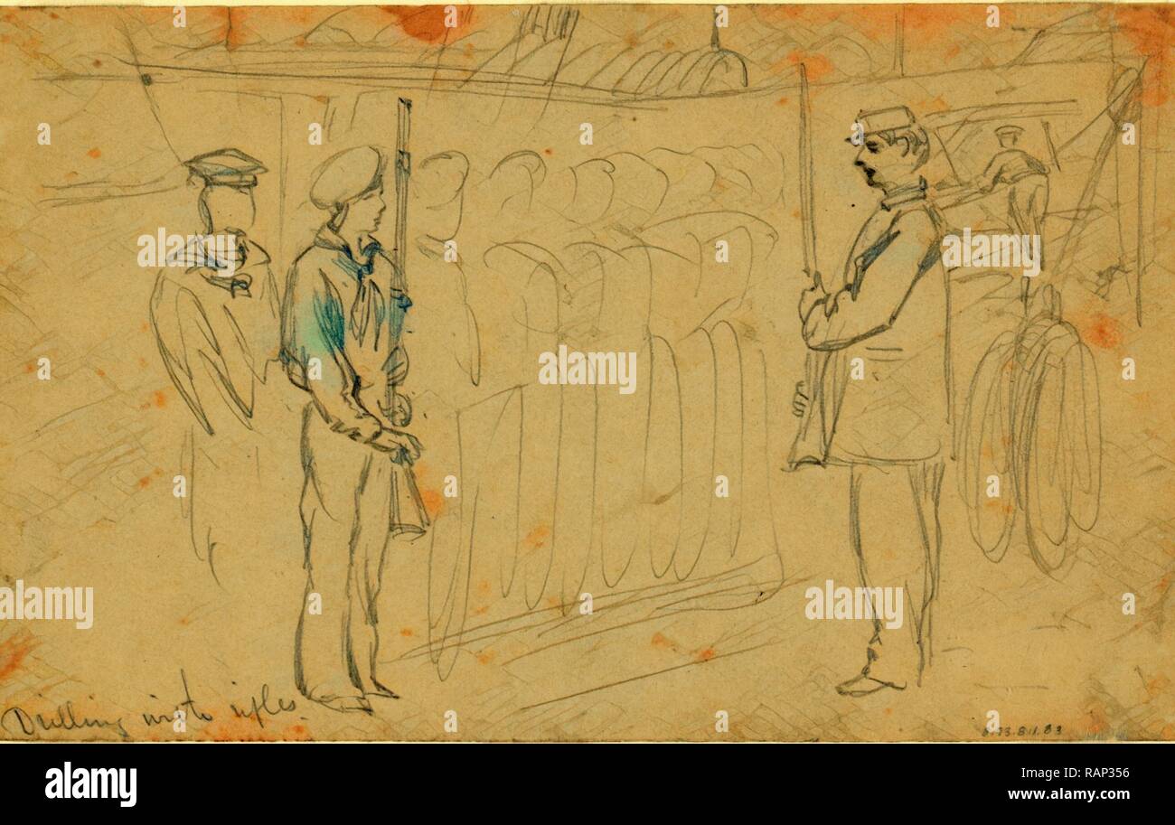 Drilling with rifles, drawing, 1862-1865, by Alfred R Waud, 1828-1891 ...