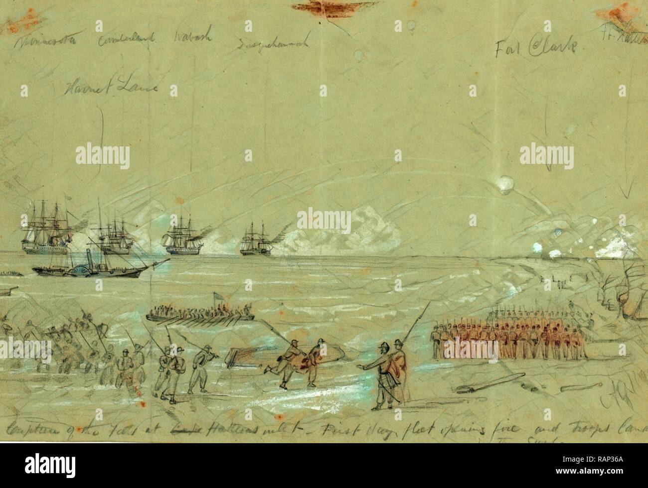 Capture of the Forts at Cape Hatteras inlet-First day, fleet opening ...
