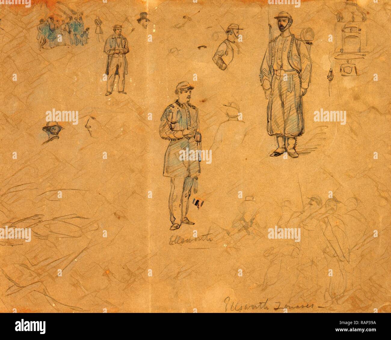 Ellsworth Zouaves, drawing, 1862-1865, by Alfred R Waud, 1828-1891, an ...