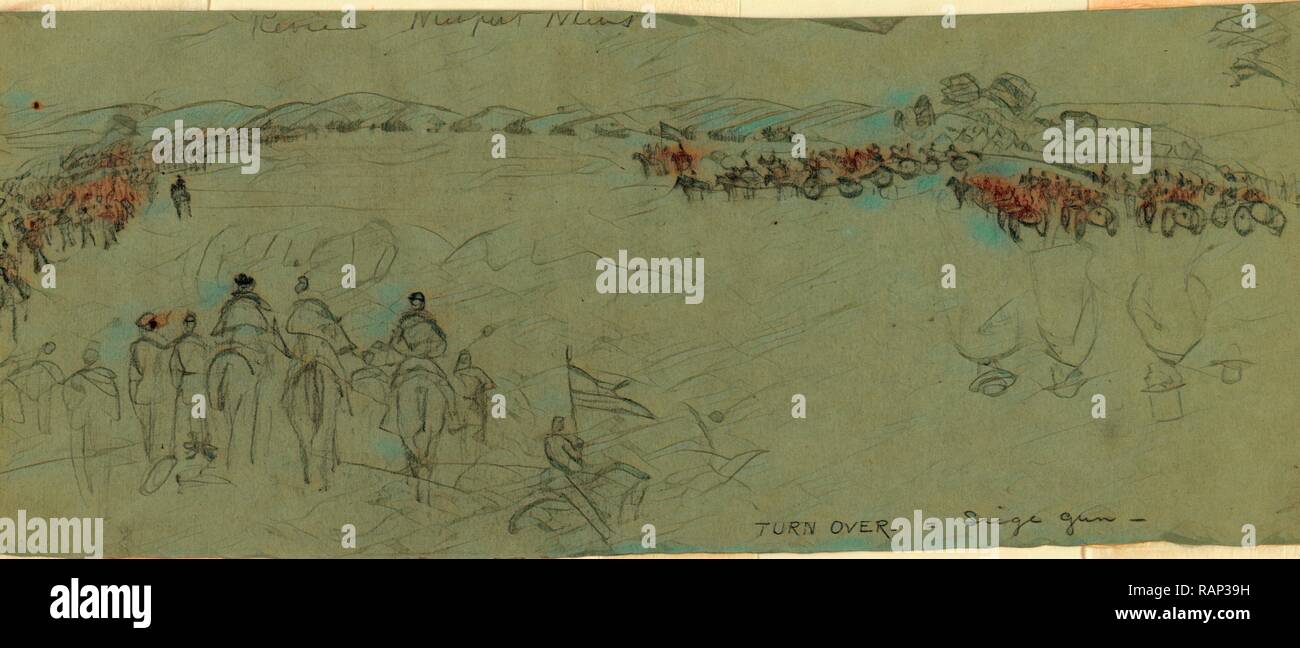 Review. Newport News, drawing, 1862-1865, by Alfred R Waud, 1828-1891 ...