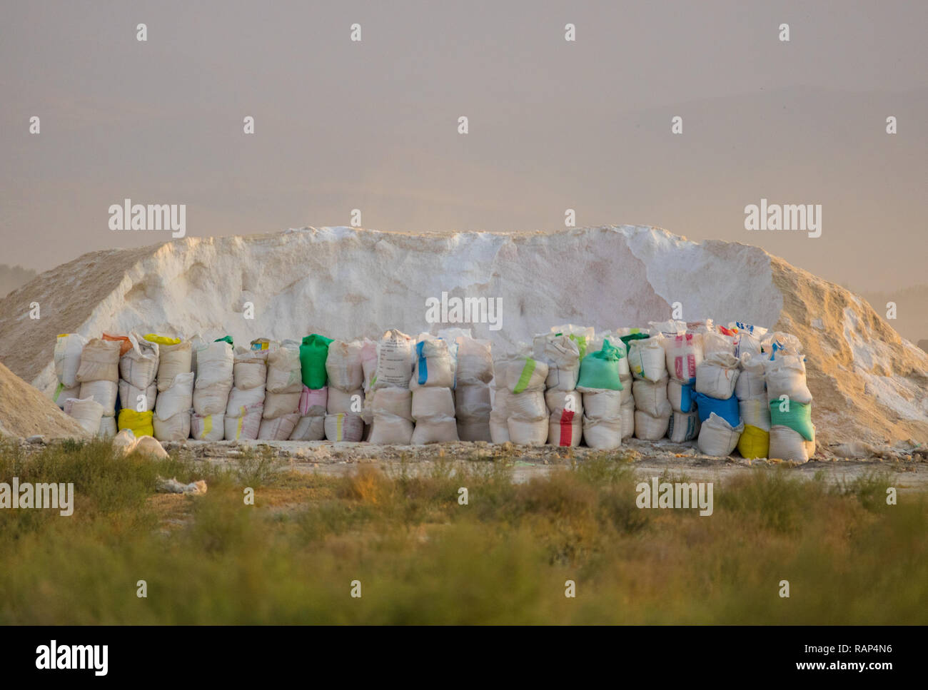 The bags of salt in the salt mine Stock Photo - Alamy