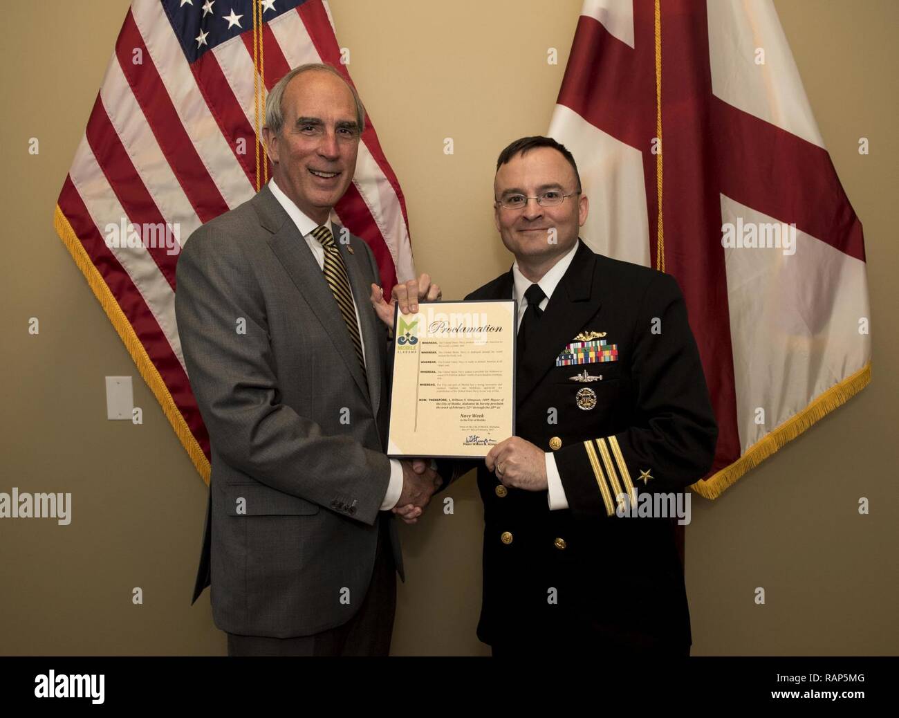 MOBILE, Ala. – (Feb. 23, 2017) Mobile Mayor Sandy Stimpson presents ...