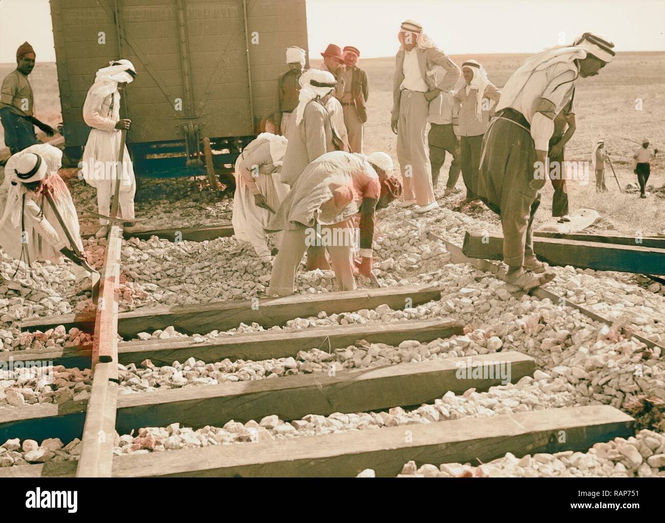 Repairs on Lydda-Jerusalem railroad, Sept. 5, 1938, Israel, Lod ...