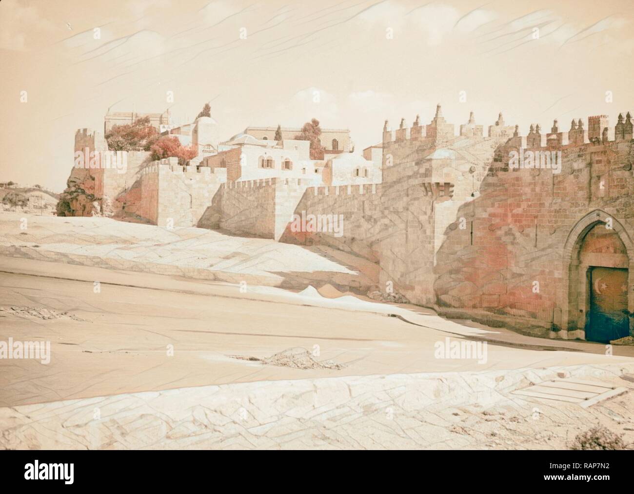 Deserted scene outside Damascus Gate, closed. Calm before the storm ...