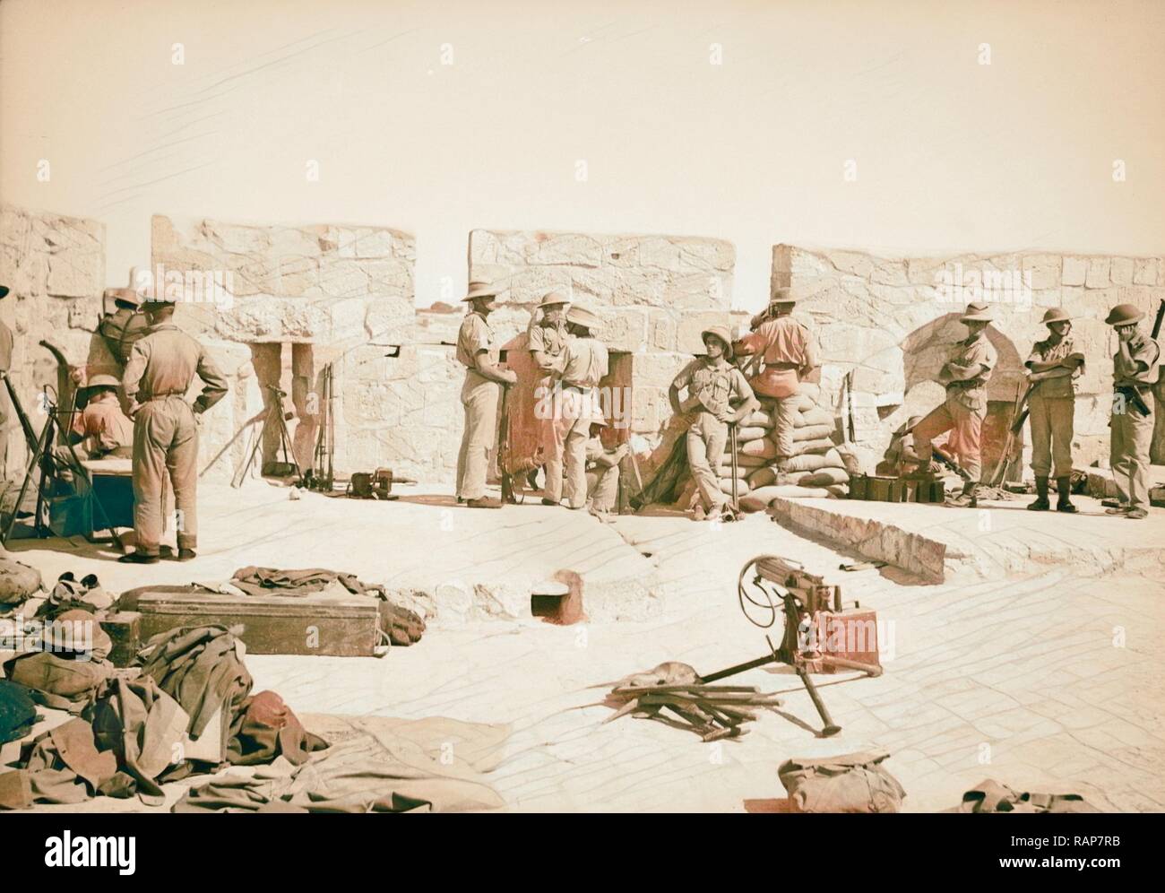 War-like scene on roof of Tower of David, mounted machine guns - tele ...