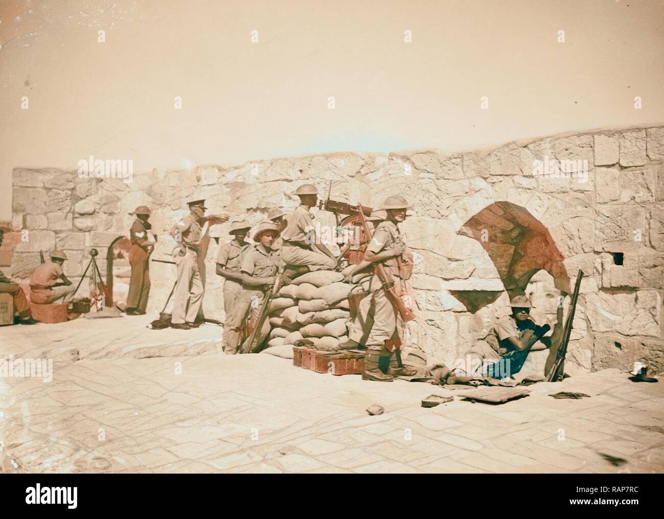 War-like scene on roof of Tower of David, mounted machine guns - tele ...