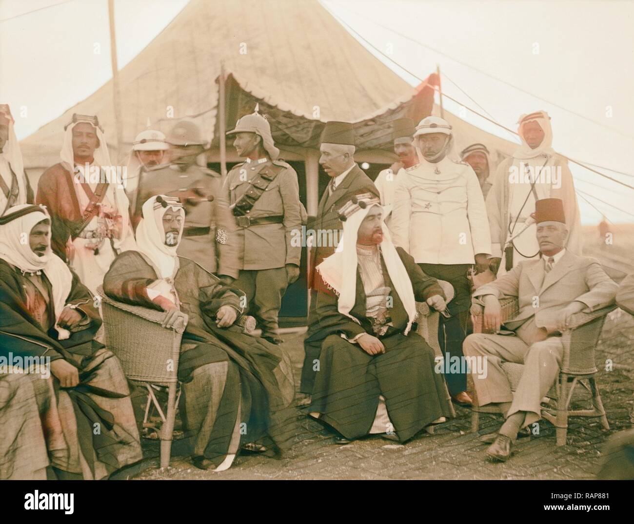 Emir Saud's visit to Emir Abdullah in Amman. Group in front of ...