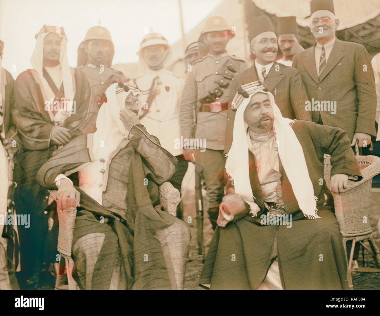 Emir Saud's visit to Emir Abdullah in Amman. Group in front of ...