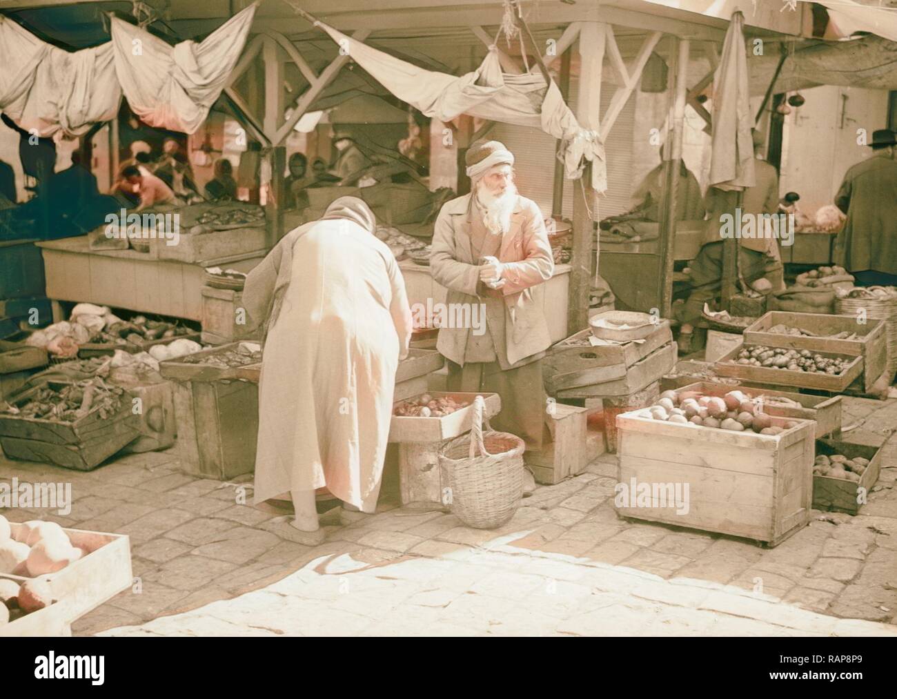 Jewish market in Mea Shearim, vegetable stands 1934, Jerusalem, Israel ...