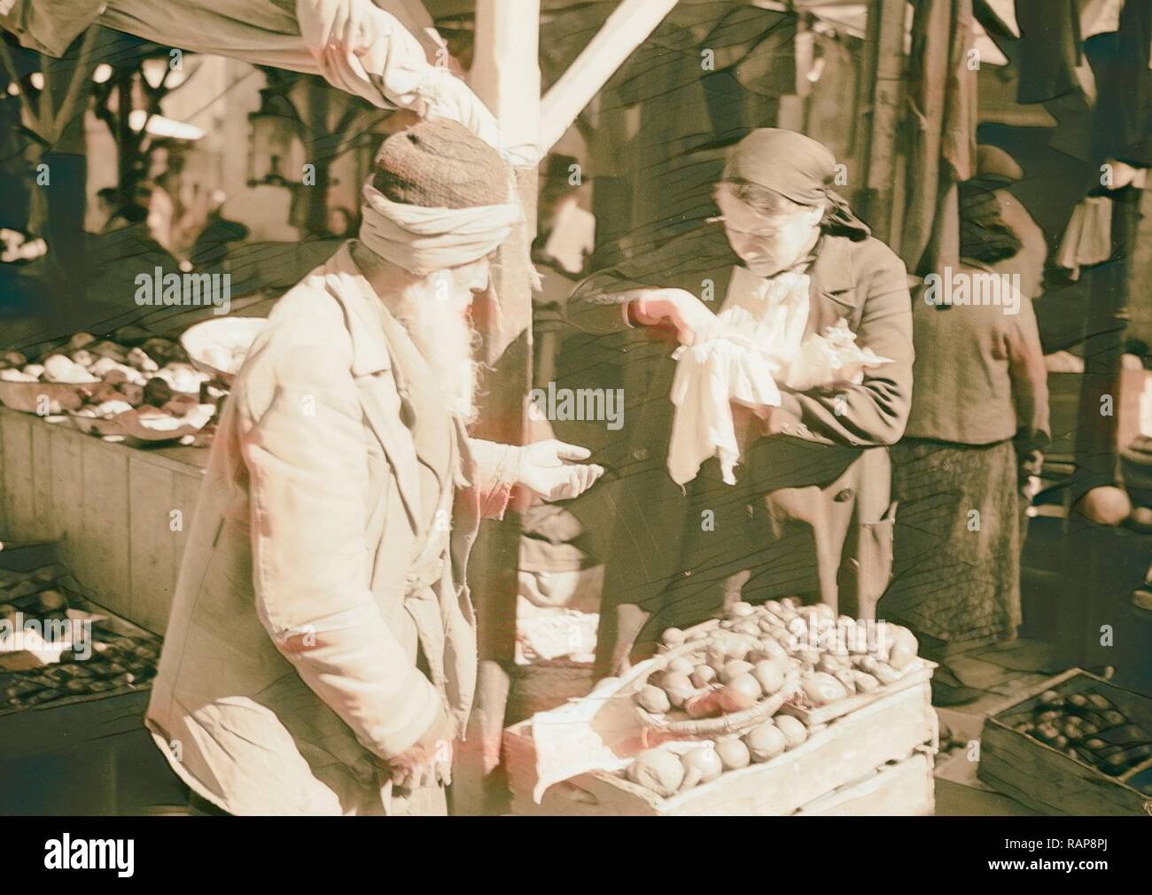Jewish market in Mea Shearim, vegetable stands 1934, Jerusalem, Israel ...